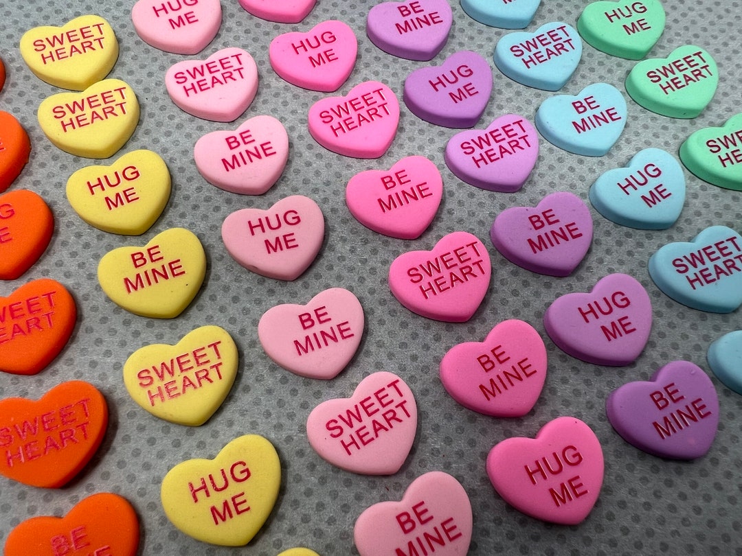 14pc. Miniature Rainbow Candy Hearts, Resin Cabochon, Charm, Flat Back ...