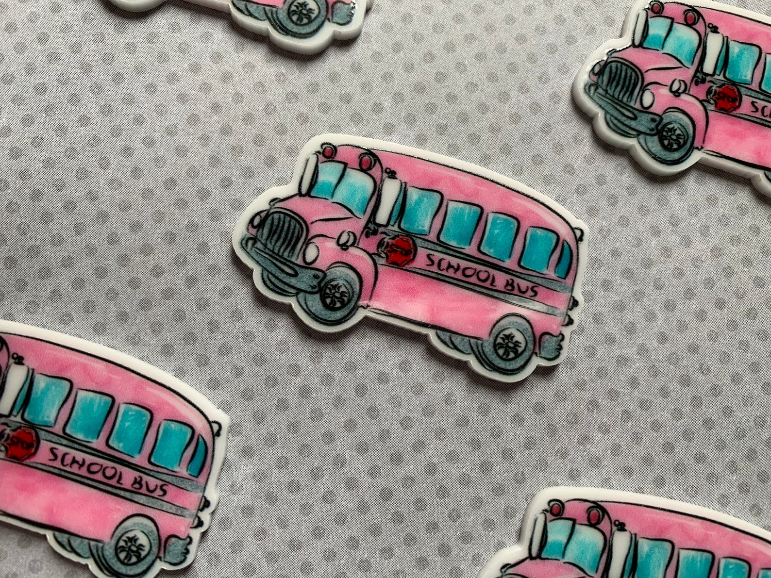 5pc. Pink School Bus, Back to School, Kawaii, Planar Resin Flatbacks ...