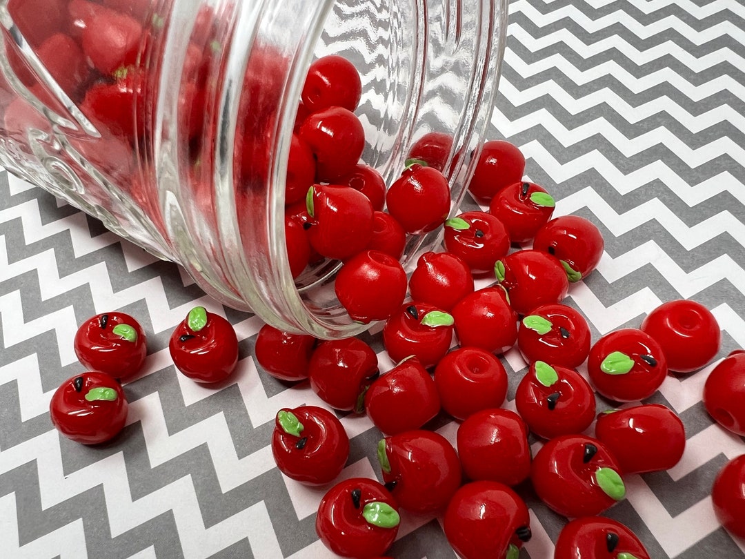 14pc Miniature Red Apples 3D Resin Fruit, Charms, Cabochon, Faux Food ...