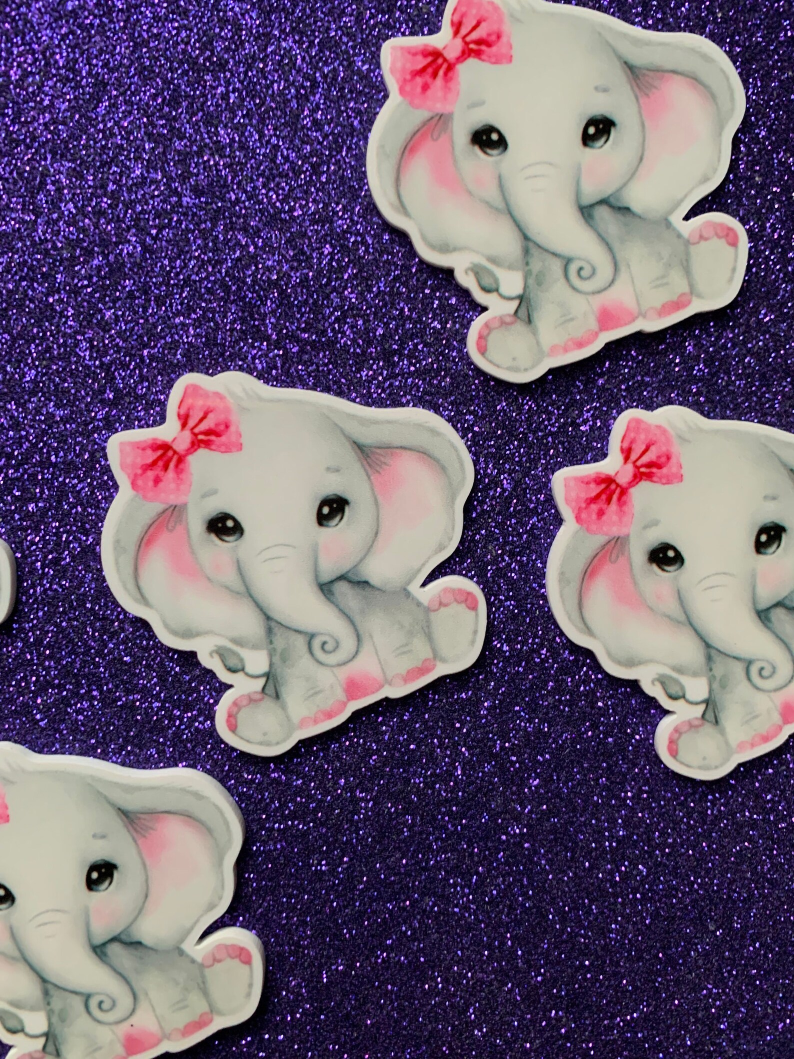 5pc. Elephant With a Pink Bow, Shine Bright, Baby Shower, Planar Resin ...