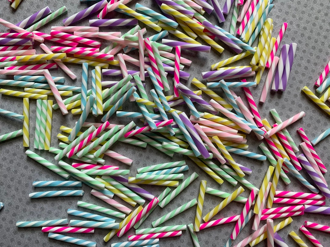 48pc. Mini Candy Sticks, Mix Color, Polymer Clay, Faux Candy, Cabochon ...