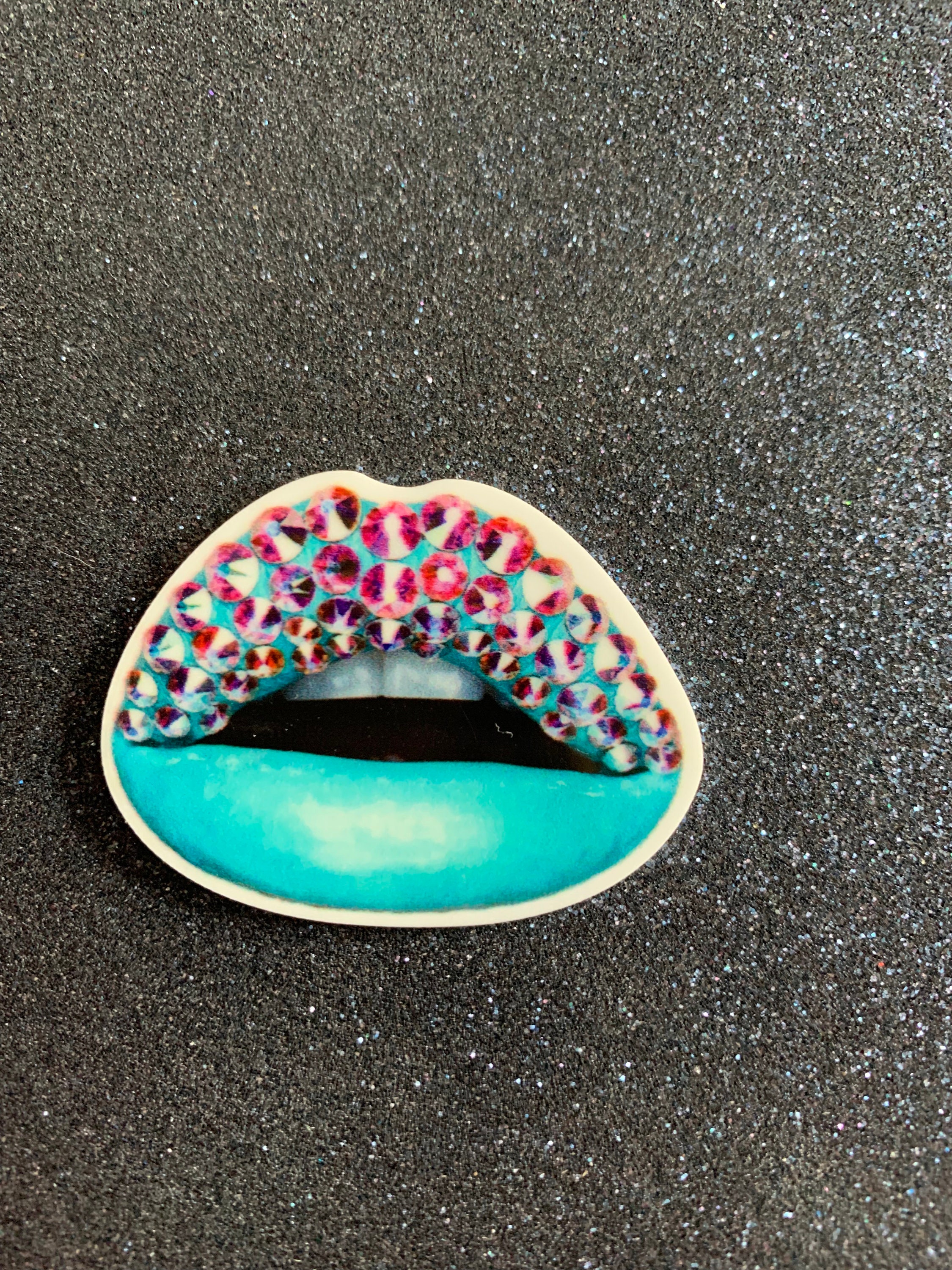 5pc. Teal and Diamond Lips Lip Gloss Resin Planar Flatback - Etsy