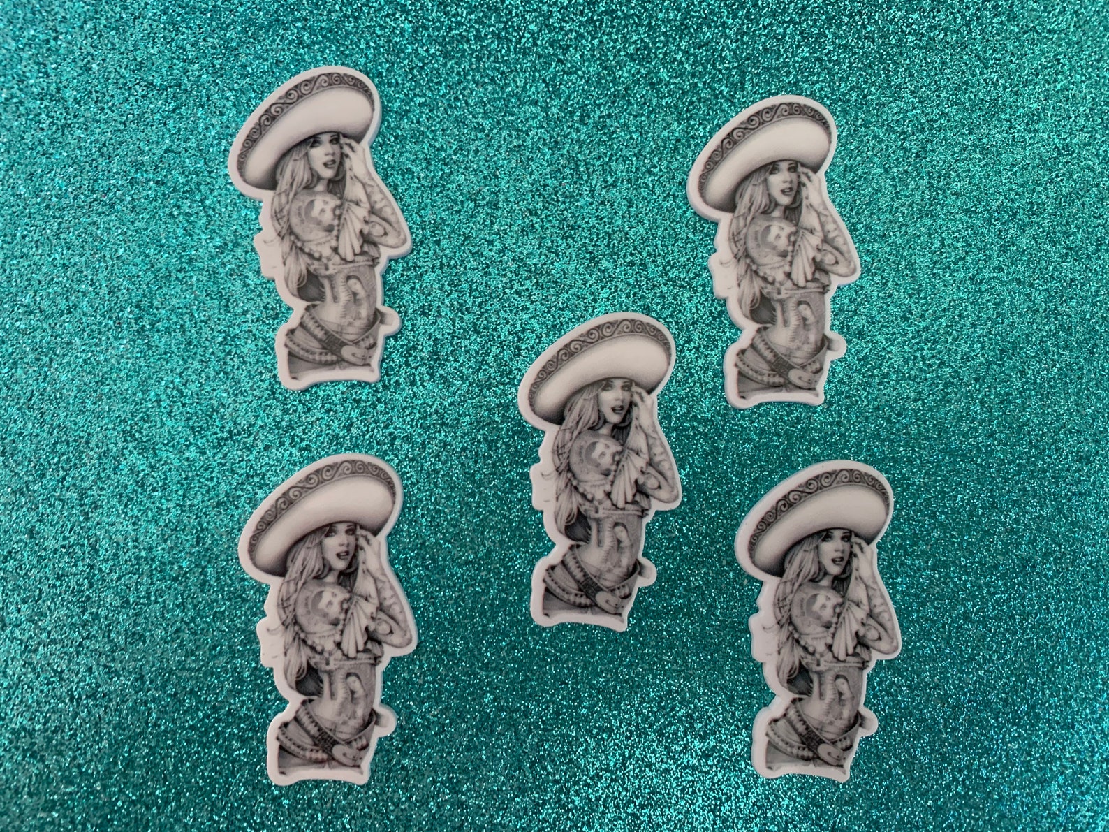 5pc. Charra Women, Senorita of Roses, Mexico, Planar Flatback, Cabochon ...