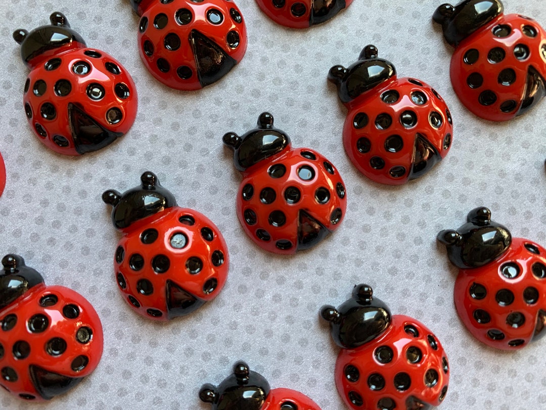 12pc. Ladybugs, Lady Bug, 3D Resin Cabochon, Flatback, Bow Center ...