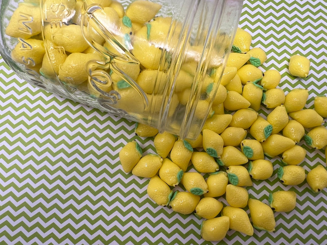 25pc Pucker Up! Miniature Lemon, 3D Resin Fruit, Cabochon, Charm, Faux ...