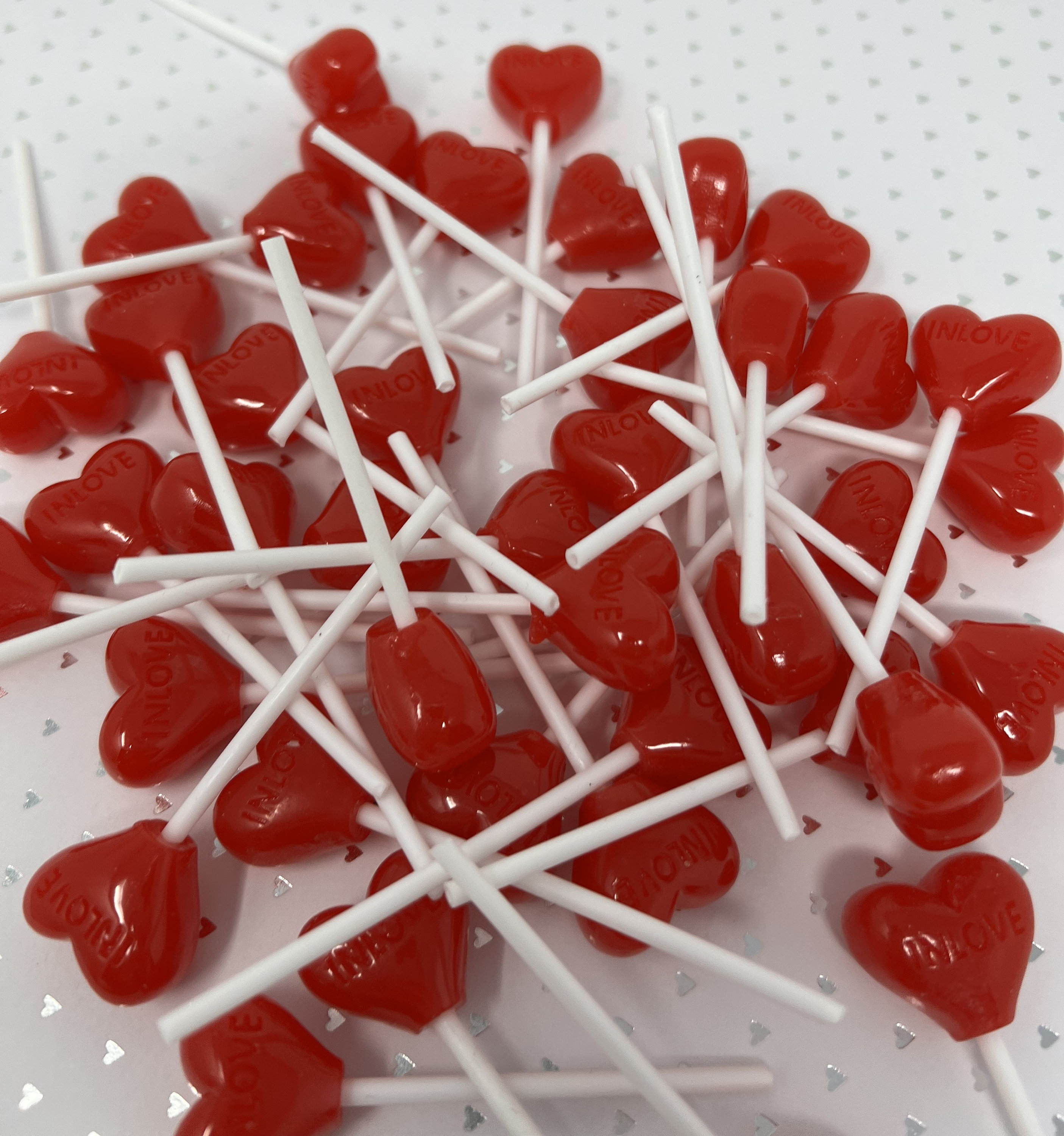 9pc. Red Heart Lollipops, Resin Kawaii Flatbacks, Cabochon, Strawberry ...