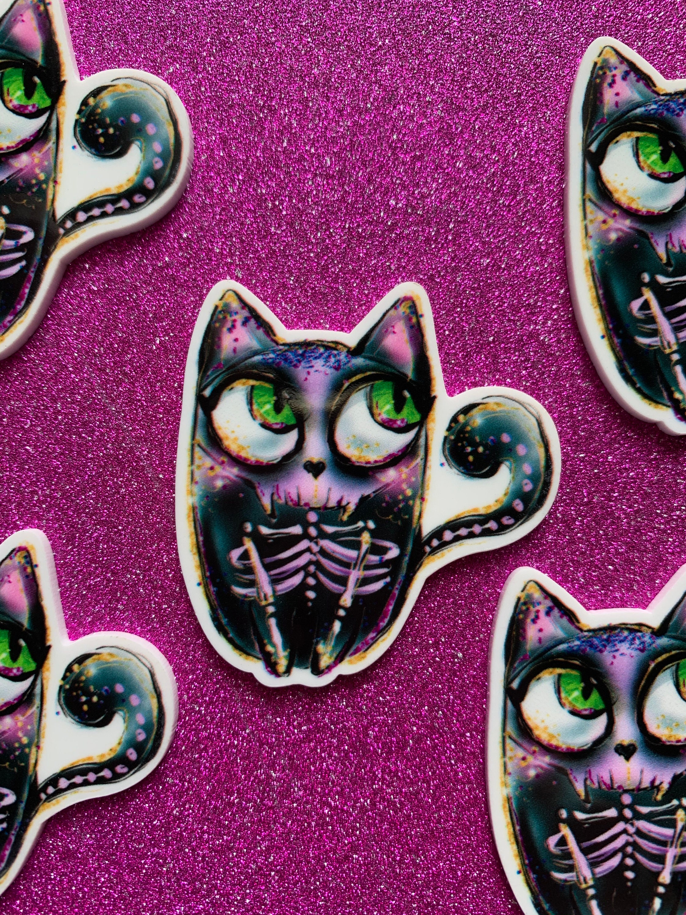 5pc Skull, Monster Black Cat, Planar Flatback, Resin Cabochon, Bow ...