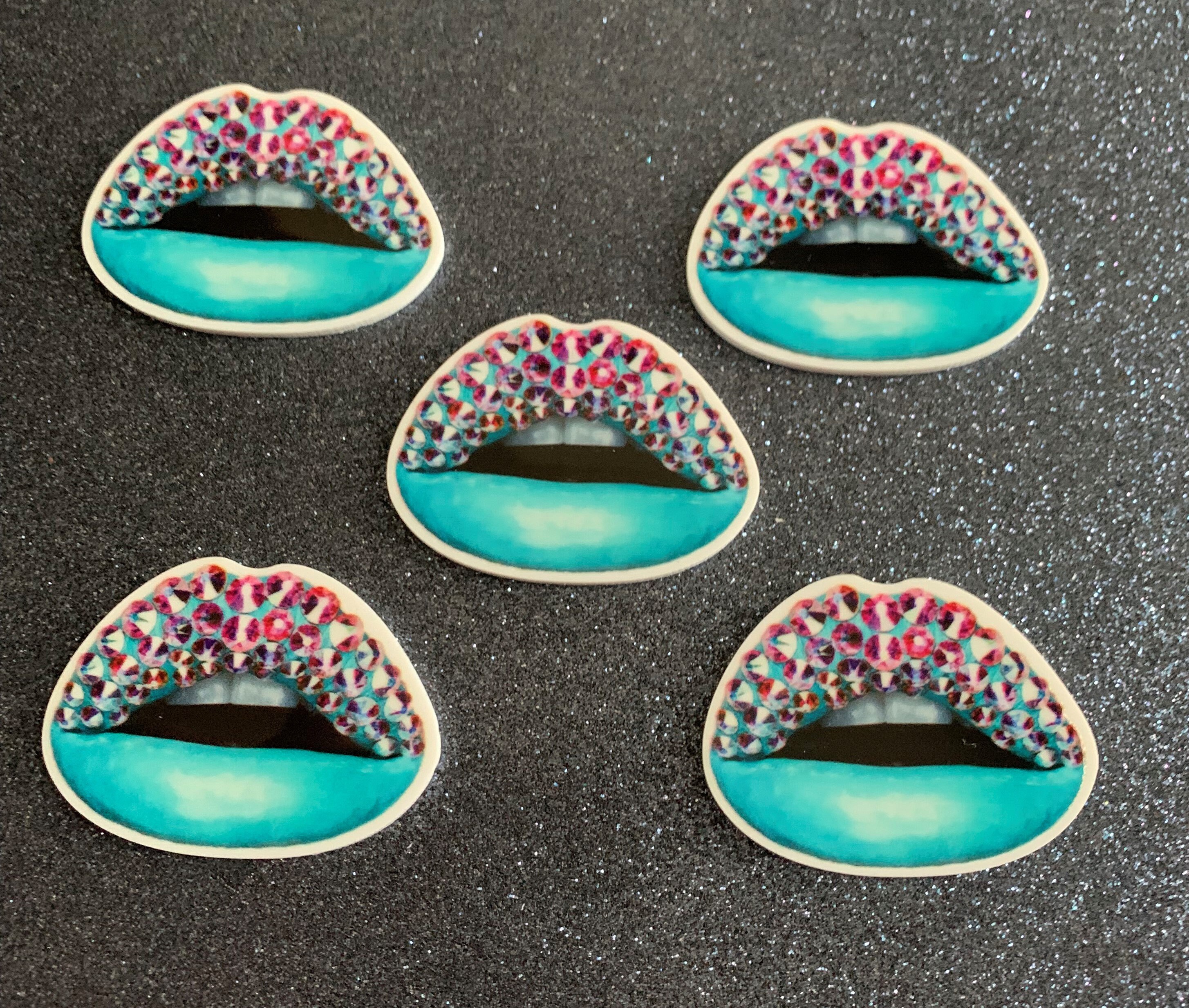 5pc. Teal and Diamond Lips Lip Gloss Resin Planar Flatback - Etsy
