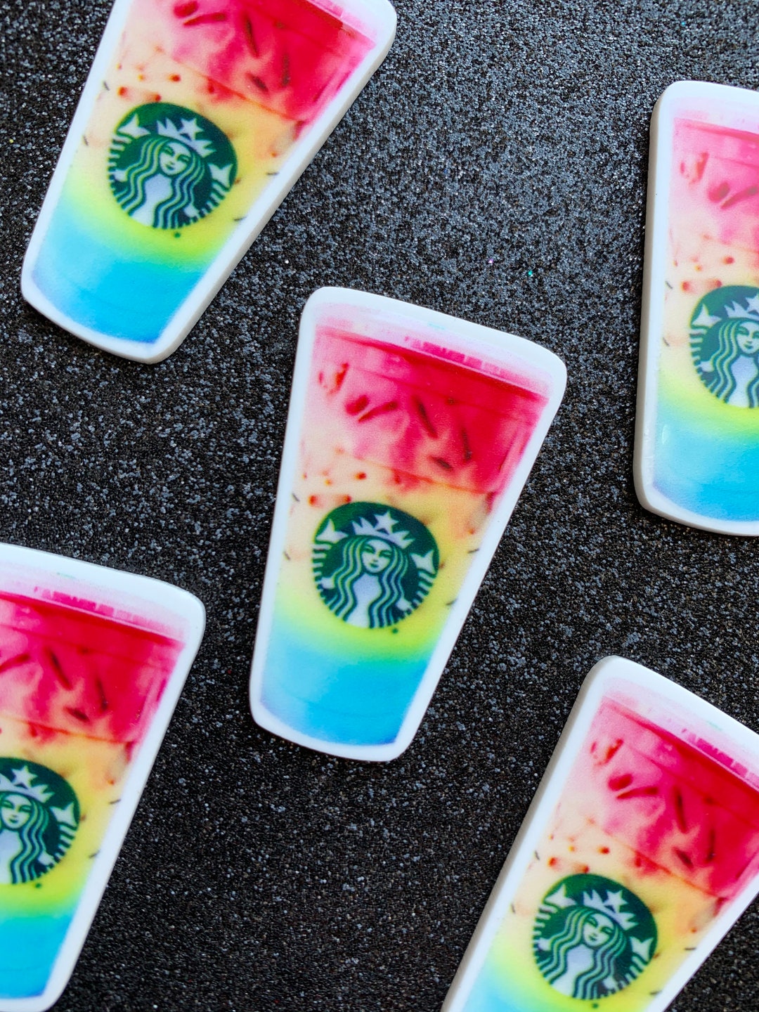 5pc Rainbow Acai Refresher, Coffee Planar Resin Cabochon, Bow Center ...