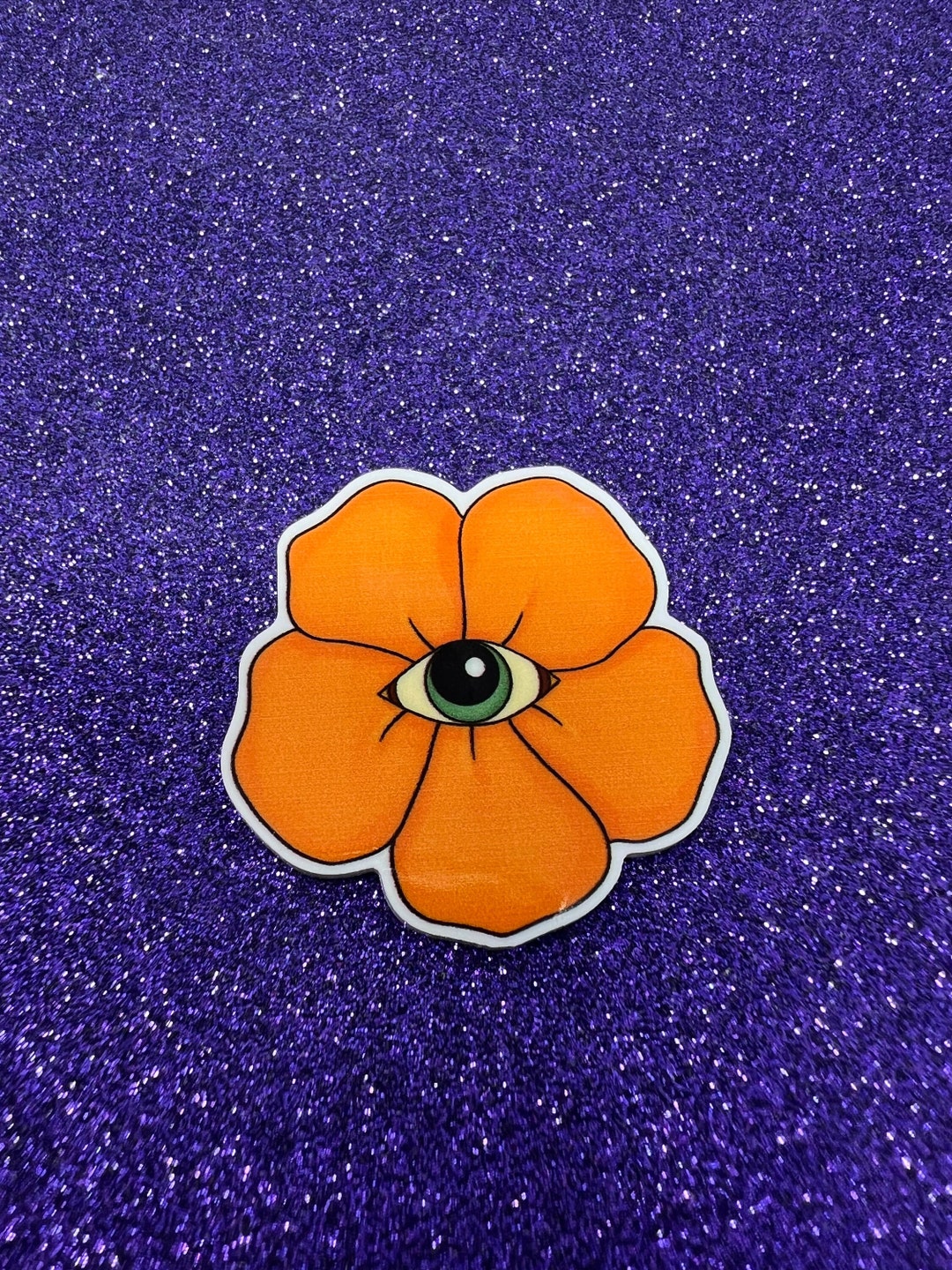 5pc Daisy Eye, Blue Eye, 70s, 60s, Resin Planar Flatback, Orange Flower ...
