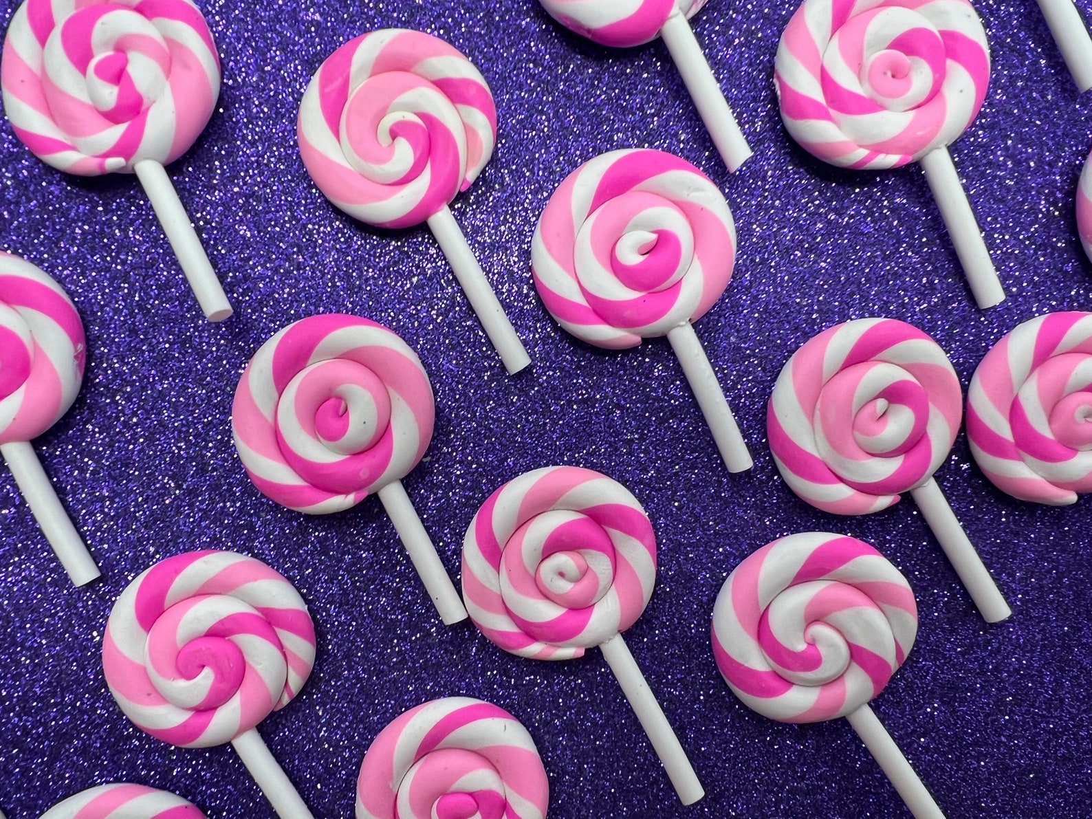 9pc. Pink Swirl Candy Lollipop, Polymer Clay Cabochon, Charm, Faux ...
