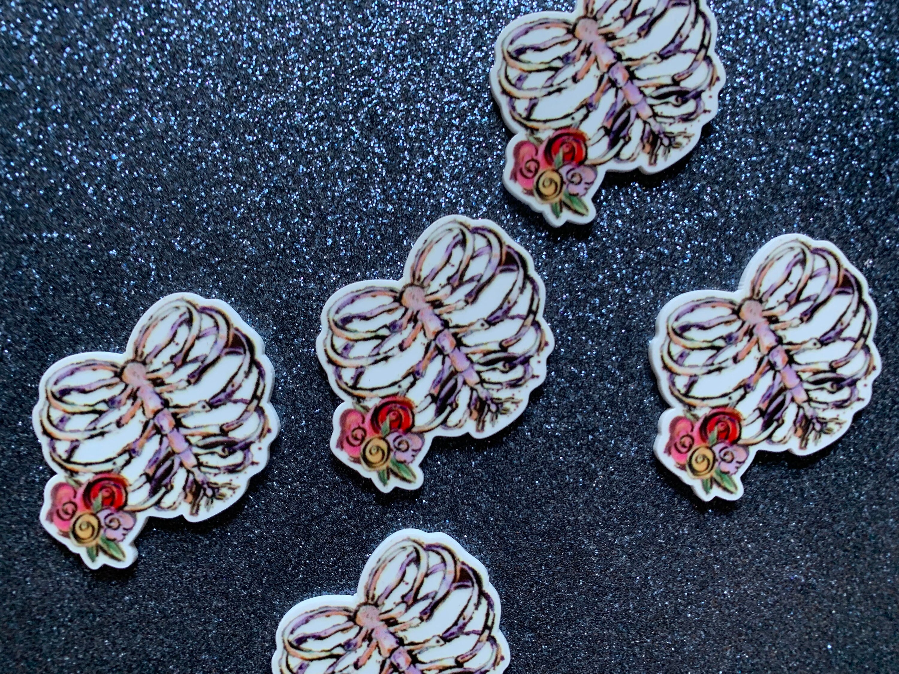 5pc. Wild Flowers and Heart Shaped Ribs Skeleton Resin - Etsy