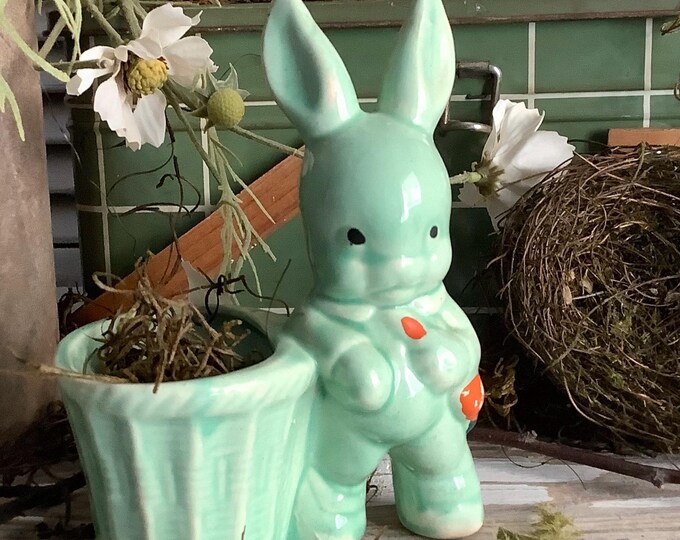 Vintage Green Bunny Rabbit Planter Easter Shabby Garden Cottage ...