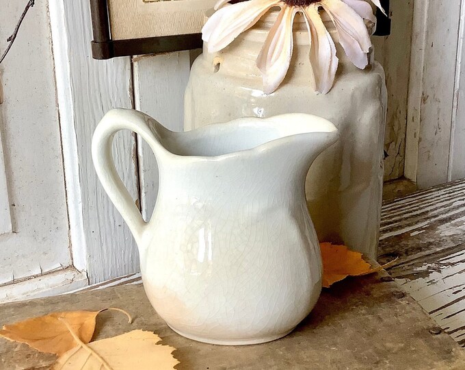 Antique Aged White Ironstone Pitcher Creamer Embossed Heart Milk ... Antique Aged White Ironstone Pitcher Creamer Embossed Heart Milk ...