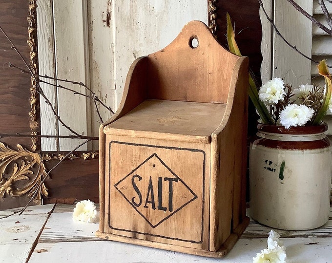 Antique Wood Salt Box Cellar American Farmhouse Kitchen French Country ...