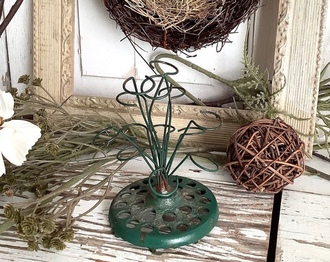 Vintage Wire Flower Frog Cast Iron Base Green ~ Garden Flower Arranging ...