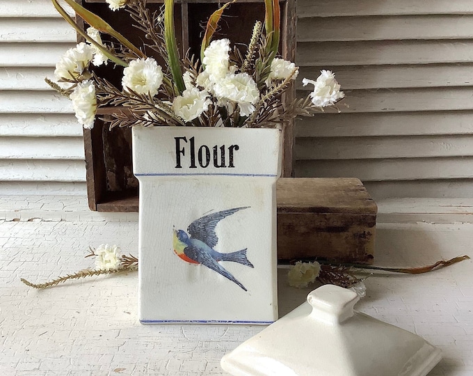 Vintage Bluebird China Flour Canister Vase Farmhouse Kitchen Dining ...