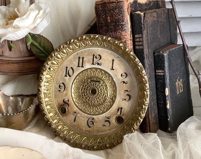 Vintage 1800s Brass Mantle Clock Face Case W/hinged Glass Cover E ...