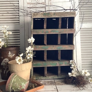 Antique Green Wood Divided Crate Cubbies Primitive Rustic Sorter ...