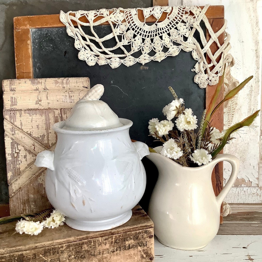 Antique English Ironstone Sugar Pot Bowl Aged Crazed Wedgewood China ...