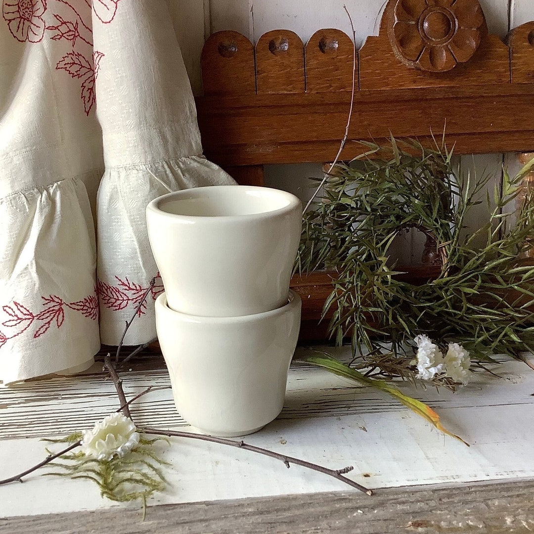 2 Vintage White Ironstone Handless Mug Cup Restaurantware Shabby French ...