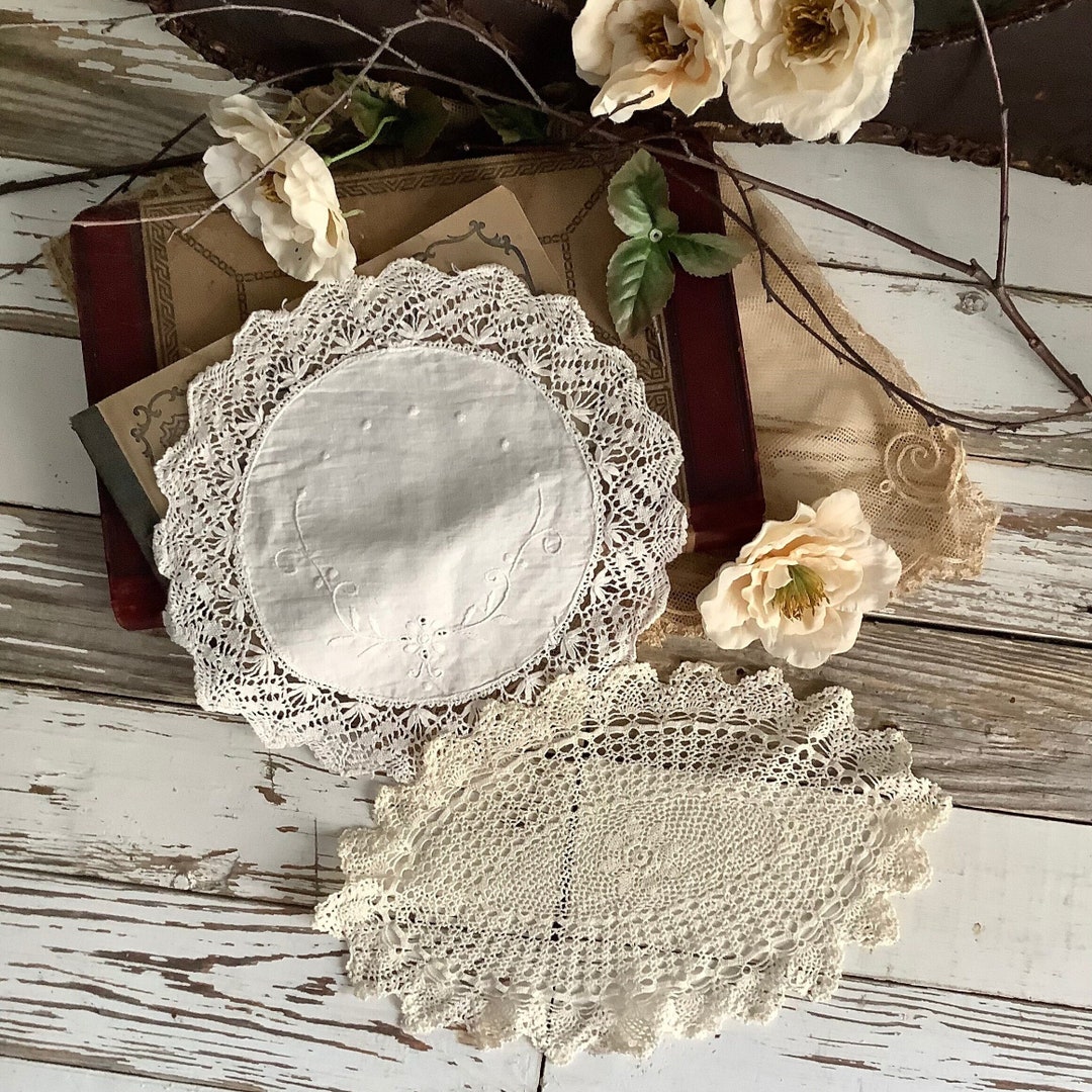 Vintage Doily Doilies Crochet Lace Trim Ecru Beige Table Linens ...