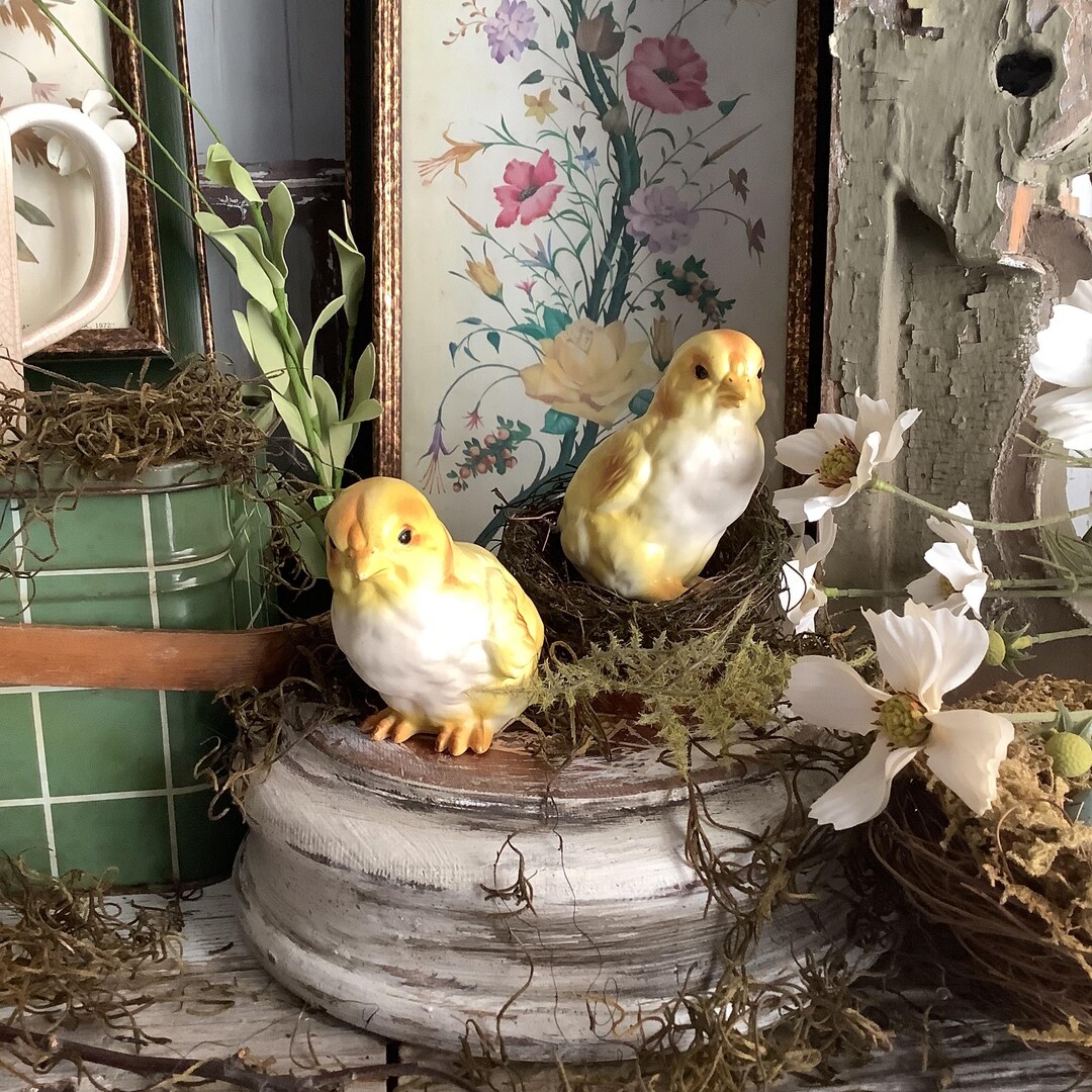 2 Vintage Lefton Chicks Spring Easter Garden Rustic French Country ...
