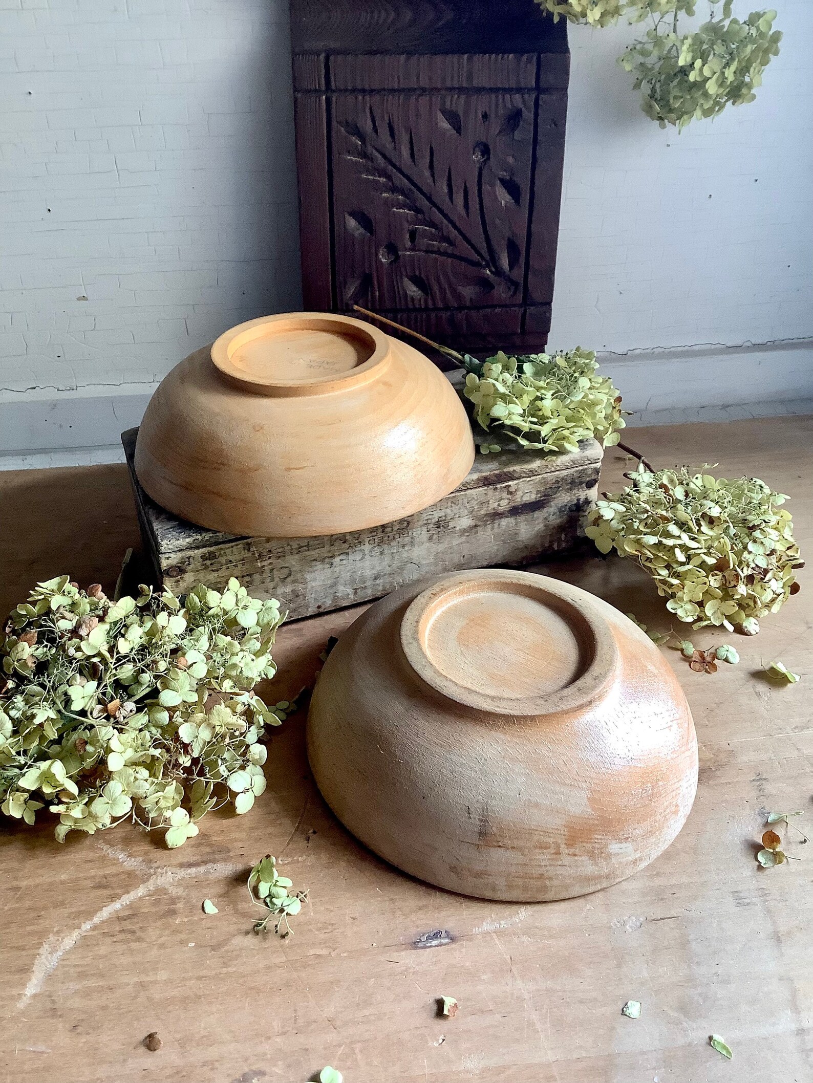2 Vintage Japan Wood Bowls Rustic French Farmhouse Country - Etsy