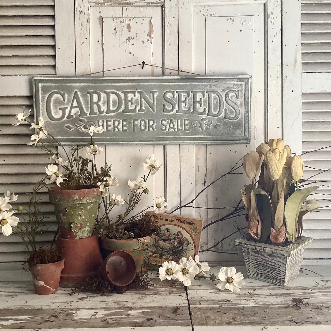 Vintage Style Garden Seeds for Sale Sign Metal 25x8 Green/silver/white ...