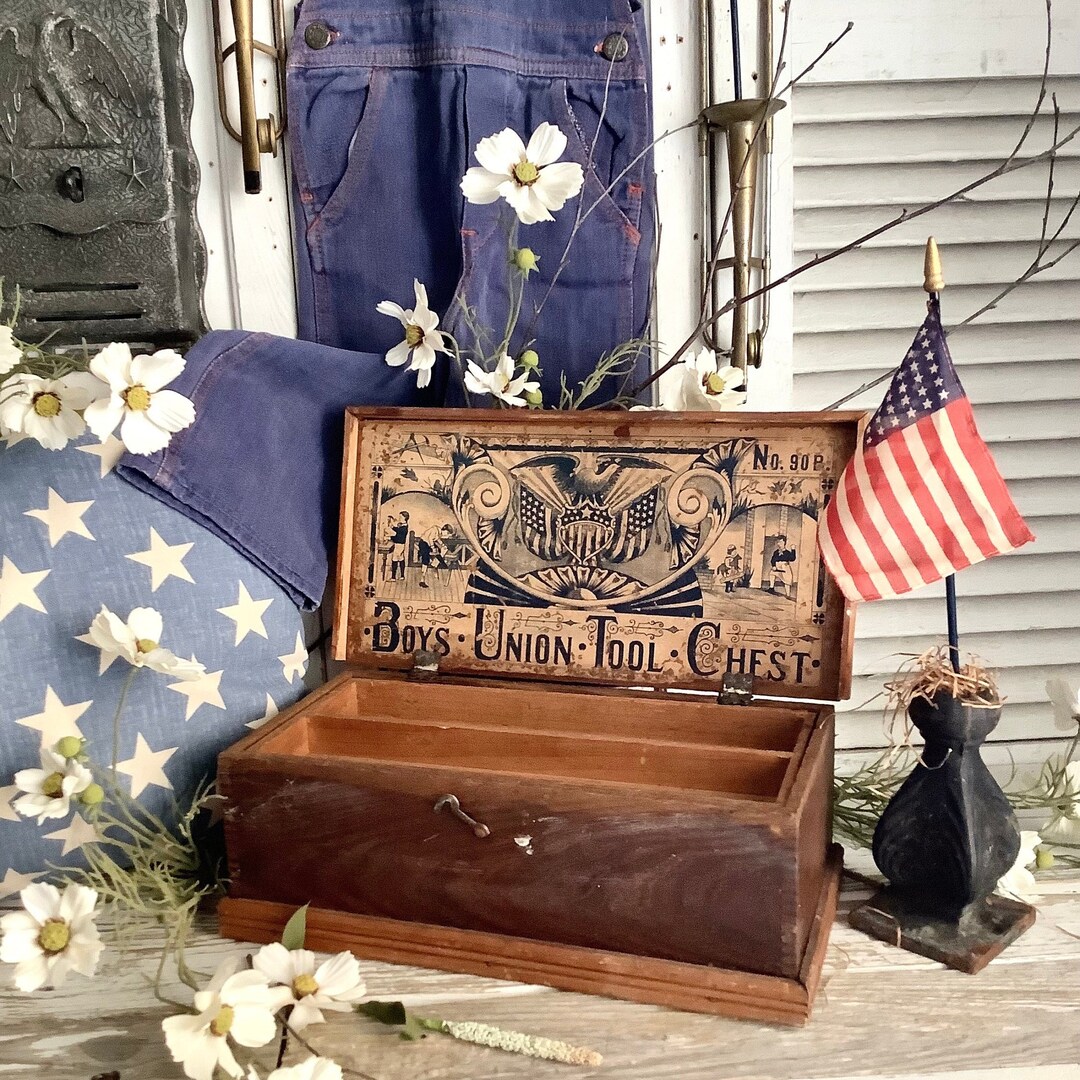 Antique Boys Union Tool Box No.90b Primitive Rustic Farmhouse Display ...