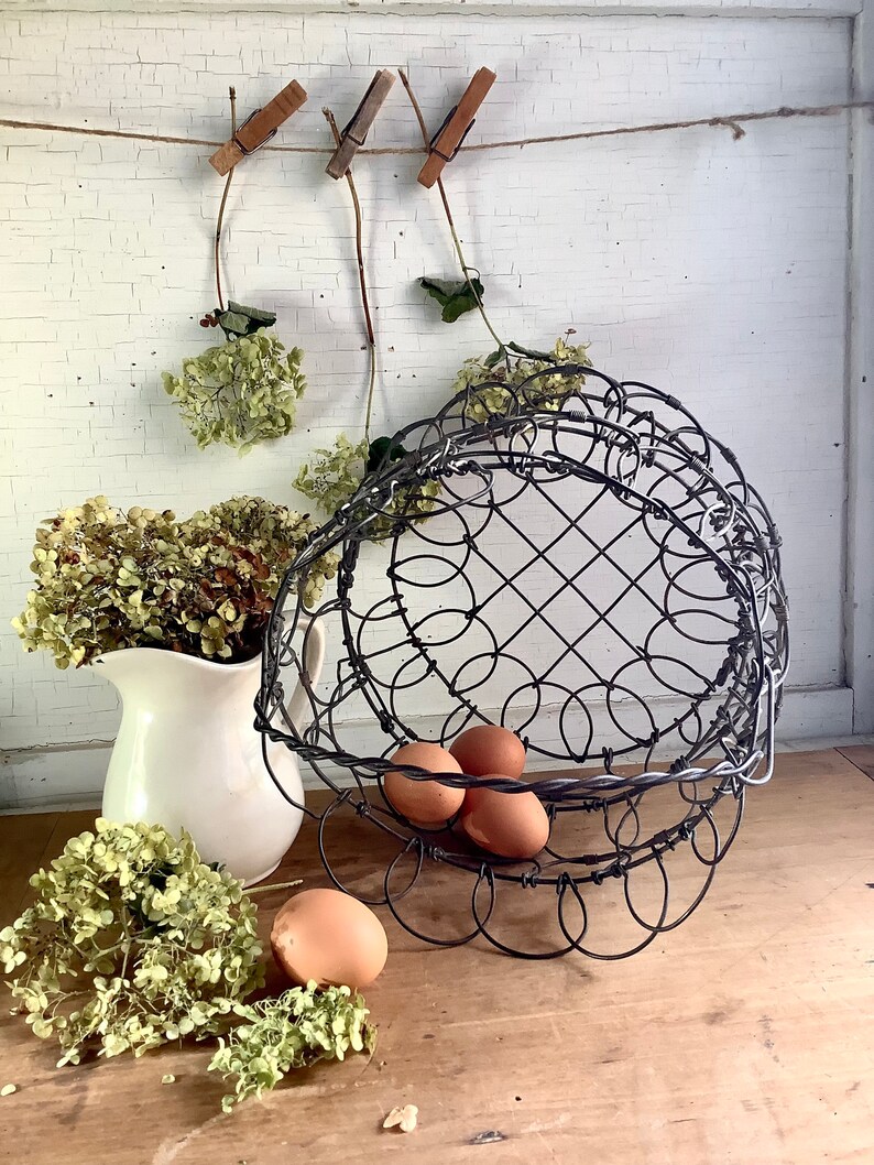 Antique Large Wire Egg Basket Wire Ware Collapsible Folding - Etsy