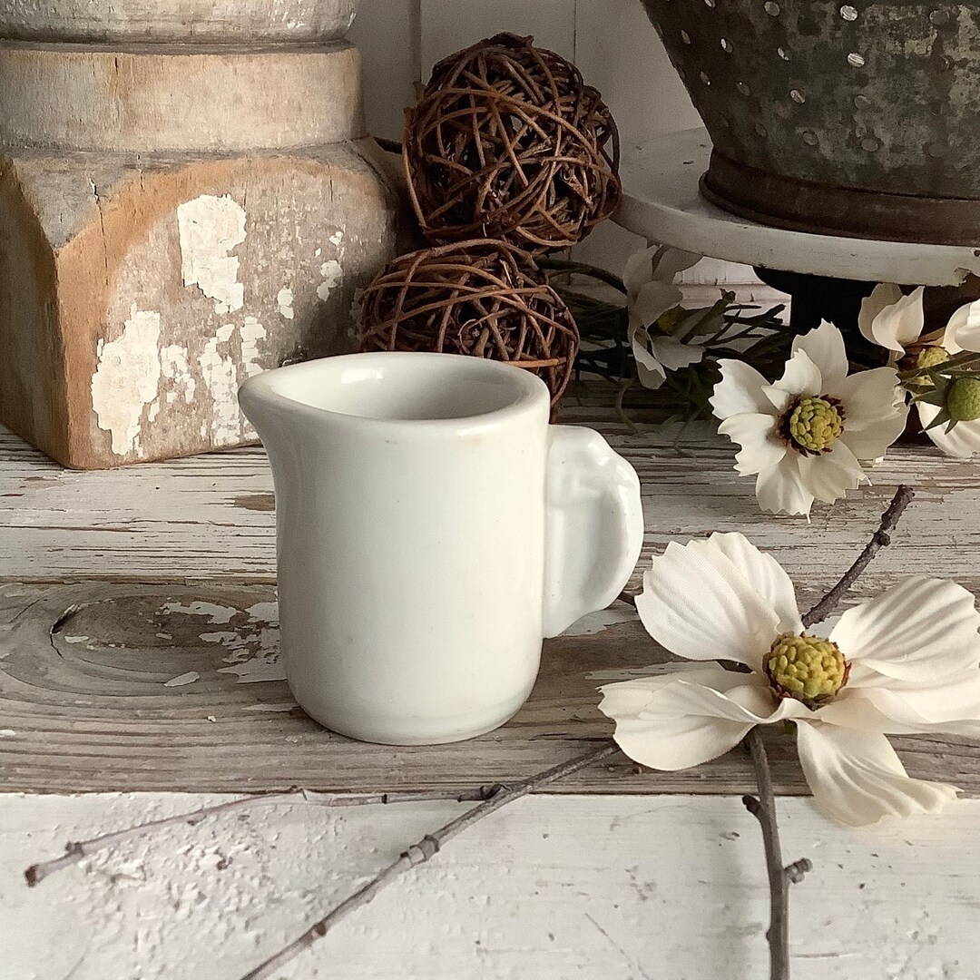 Antique White Ironstone Creamer Pitcher Elephant Ear Tiny Personal Size ...