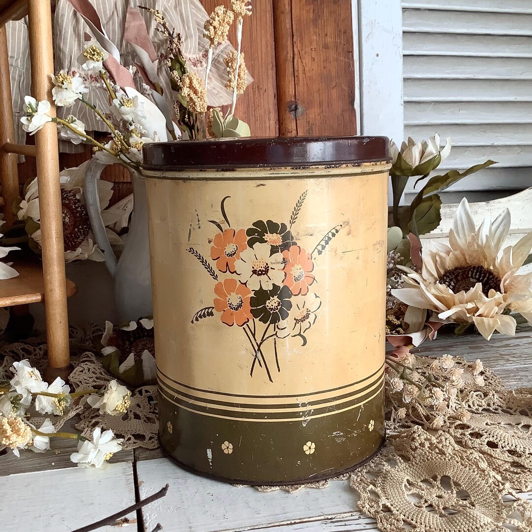 Vintage Floral Metal Canister Fall Farmhouse Cottage Home Decor 7-3/4"t ...