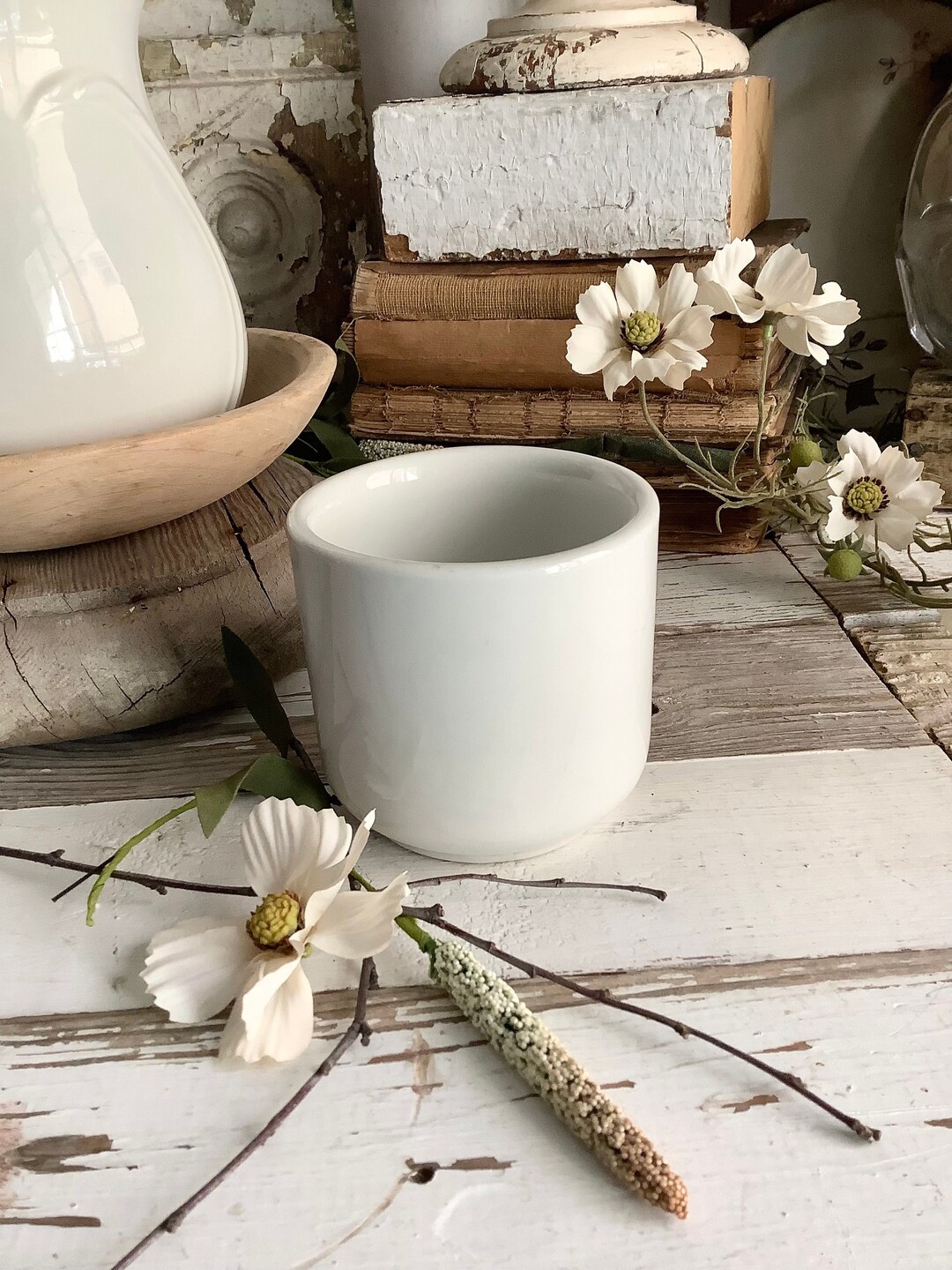 Vintage White Ironstone Handless Mug Cup Soup Bowl Sterling ...