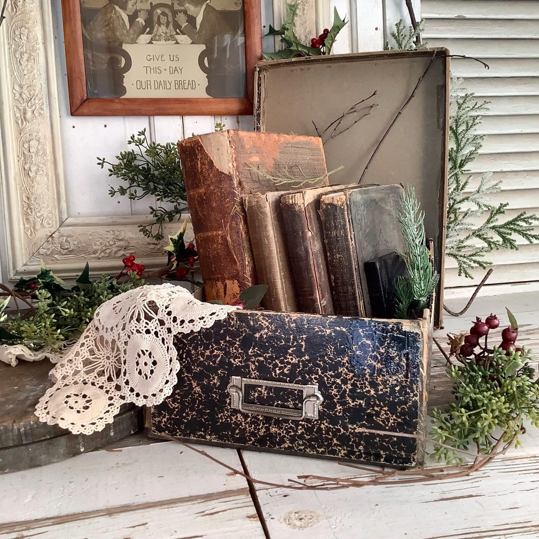 Antique Marbled Document File Box Book Keeping Desk Accessory Home ...