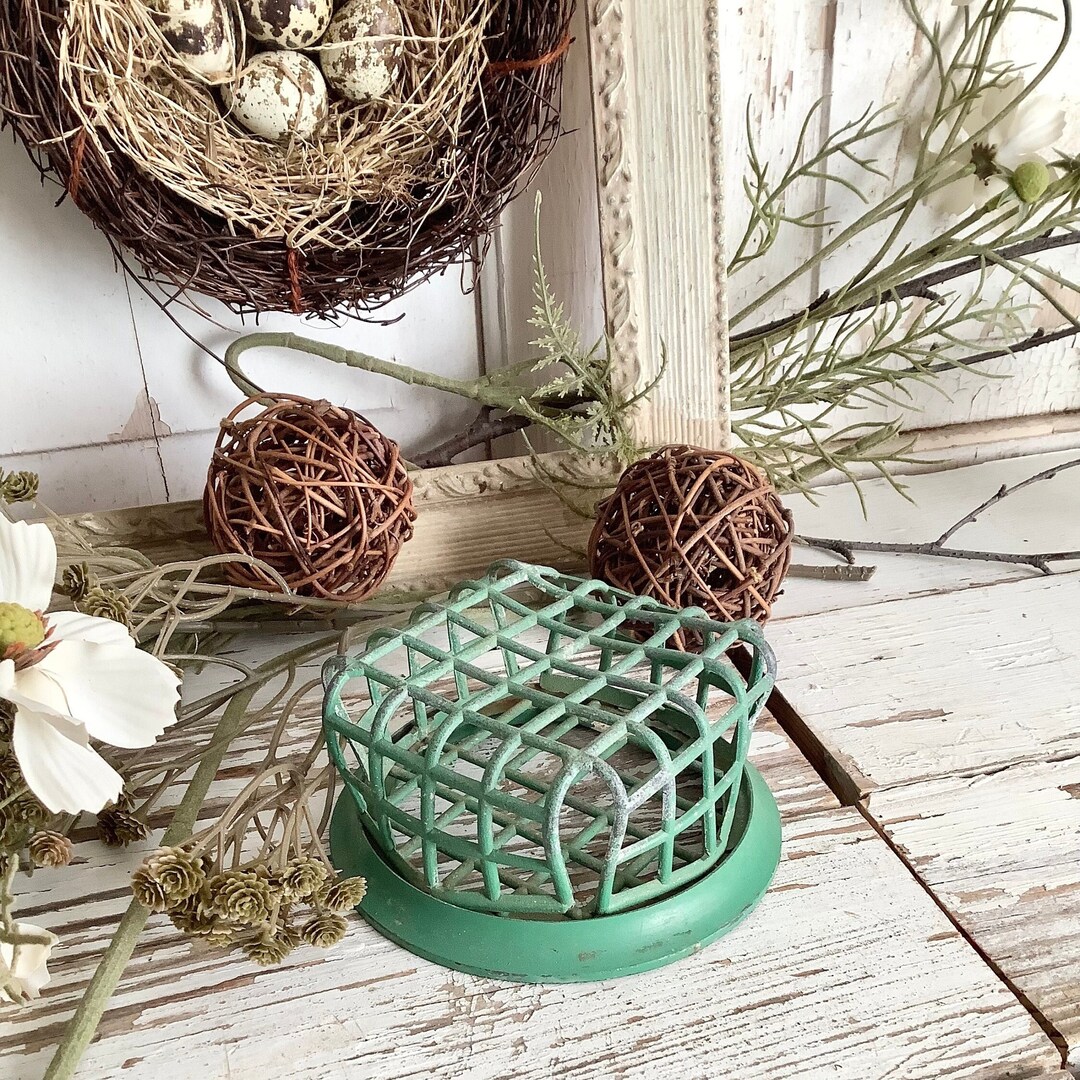 Vintage Green Vogue Cage Flower Frog 4.5 Holder Arranger Garden ...
