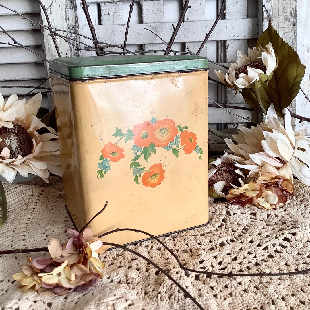 Vintage 1940s Hall China Poppy Pattern Tin Canister Orange & Green Fall ...