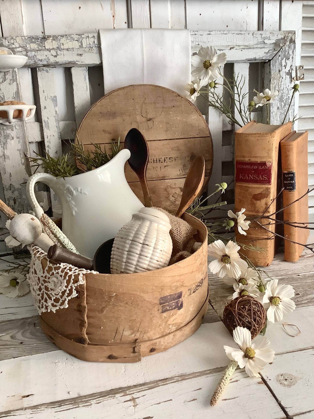 Antique 12" Bentwood Cheese Box "superior Cheese" Riser Display French ...