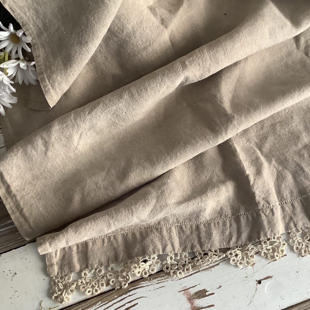 Antique Natural Linen Runner Crochet Tatted Lace Trim 56x22.5" Vintage ...