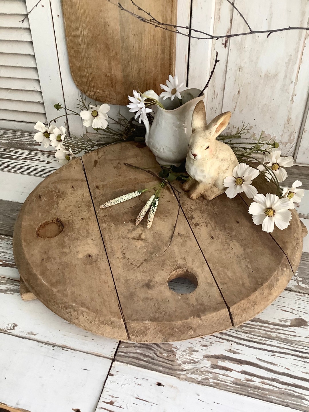 Vintage Wood Barrel Lid 20"d Riser Bread Charcuterie Board Display ...