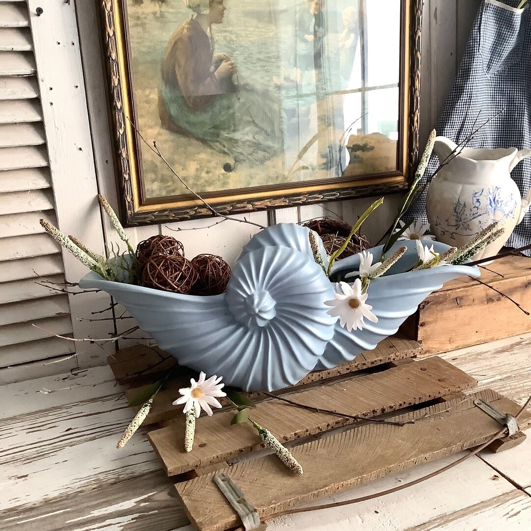 Vintage Rare Blue Shell Planter Pot Vase 19"l Garden Potting Shed ...