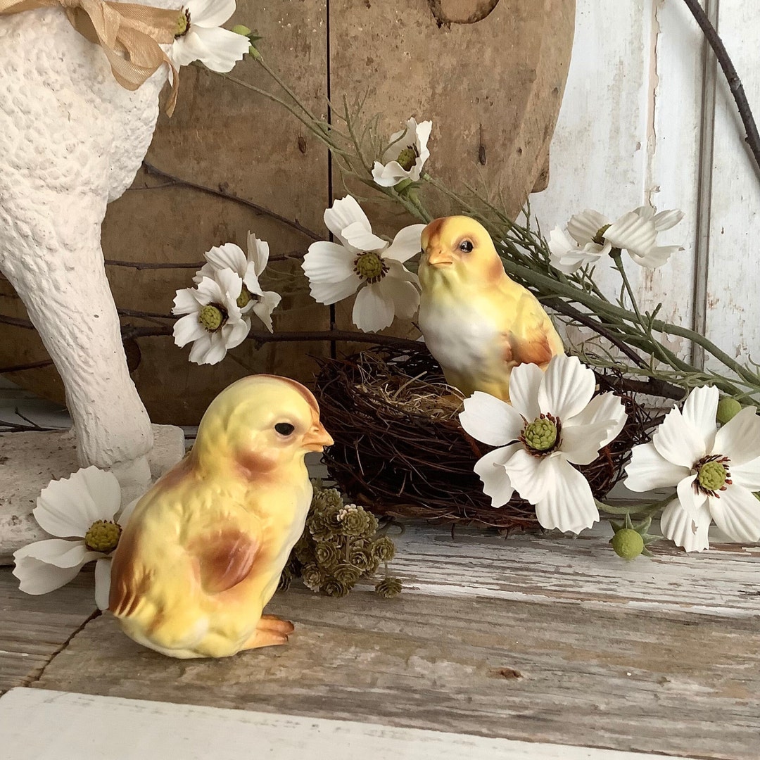 2 Vintage Lefton Chicks Spring Easter Garden Rustic French Country ...