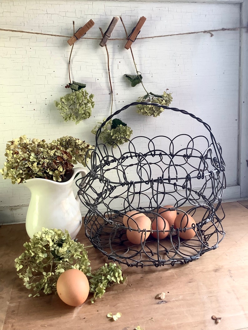Antique Large Wire Egg Basket Wire Ware Collapsible Folding - Etsy