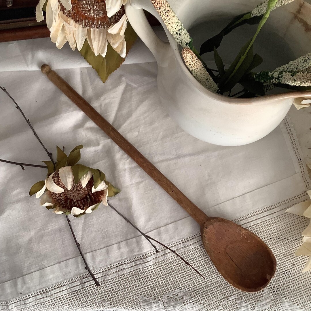 Antique Primitive Wood Spoon 14l Treenware Utensil Kitchenalia Cooking ...