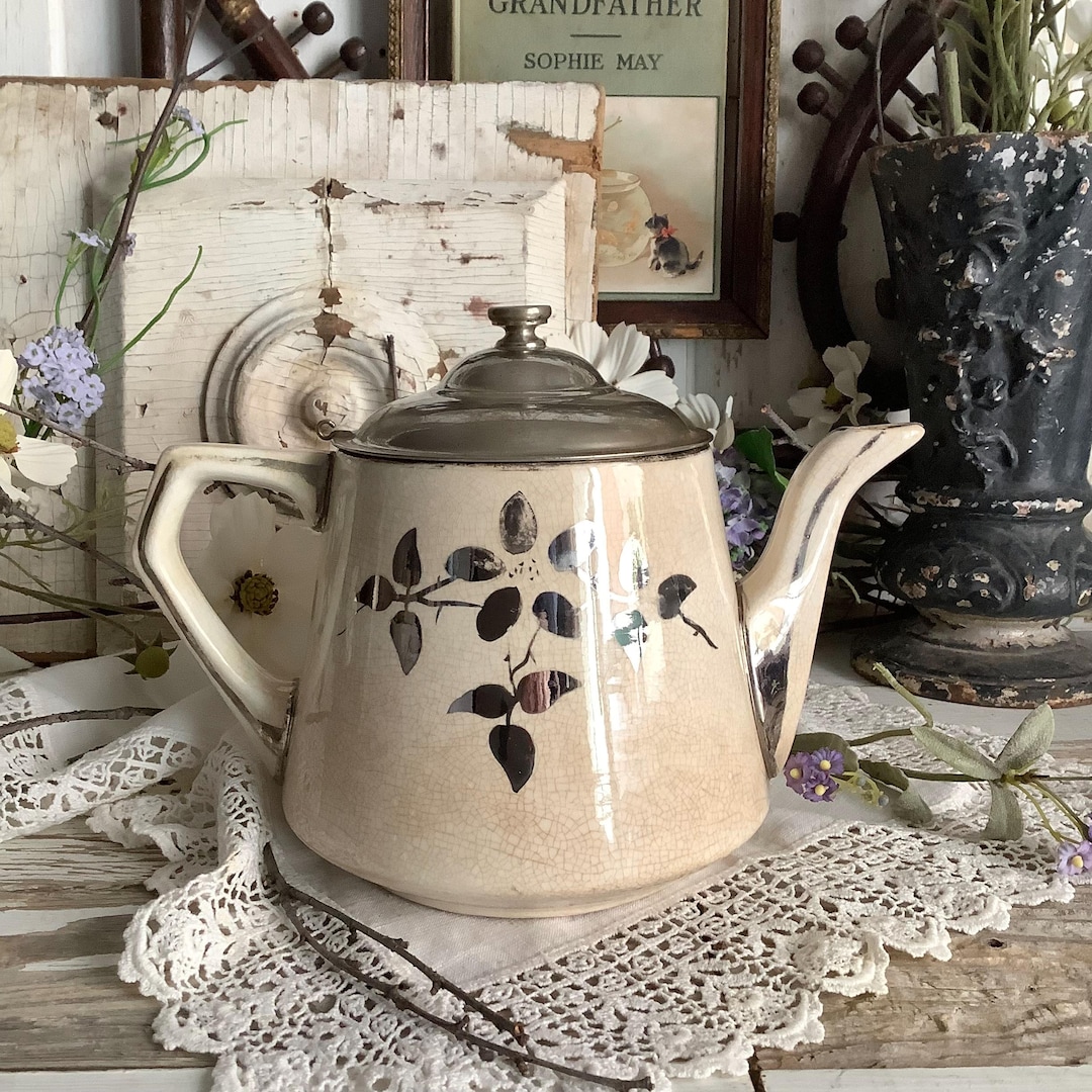 Antique Teapot Royal Rochester Buffalo Pottery Stained Crazed English ...