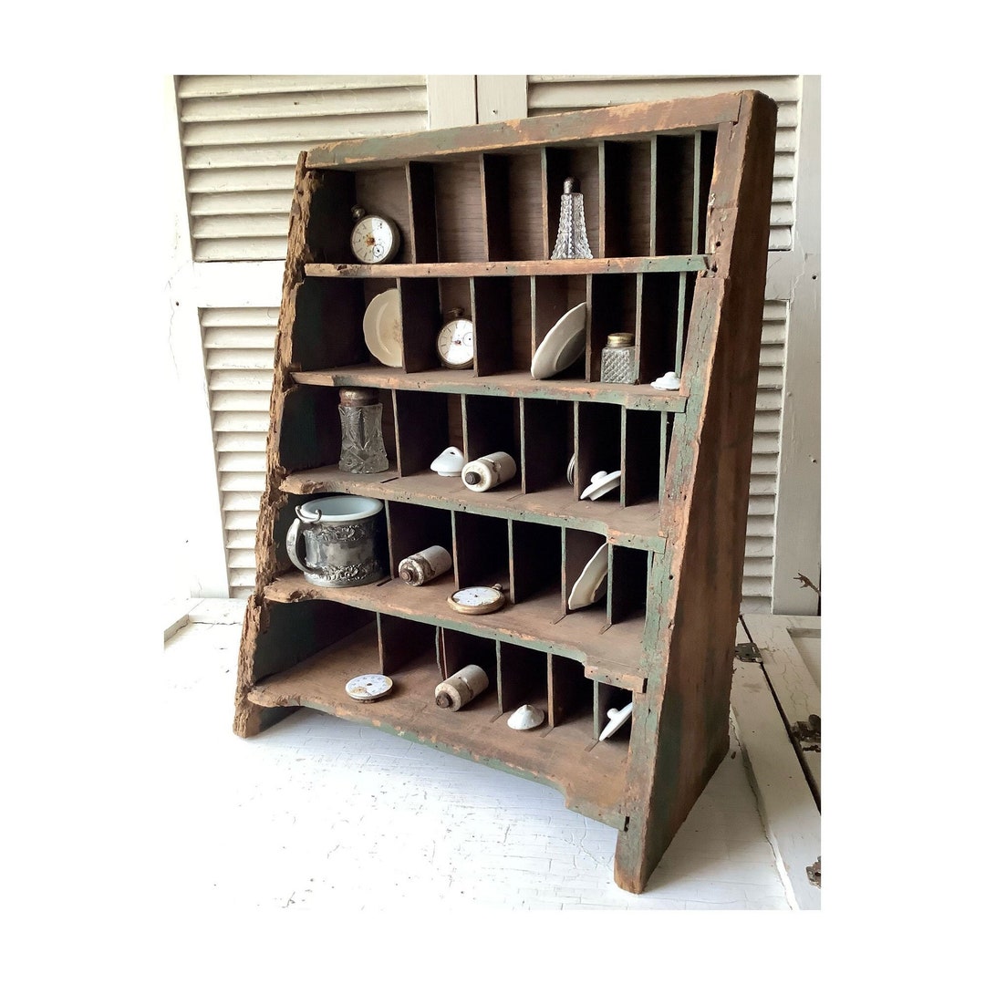 Antique Green Wood Divided Cubbies Primitive Rustic Sorter Sorting ...