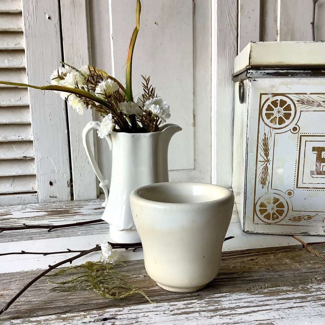 Antique Aged White Ironstone Handless Mug Cup Shabby French Country ...