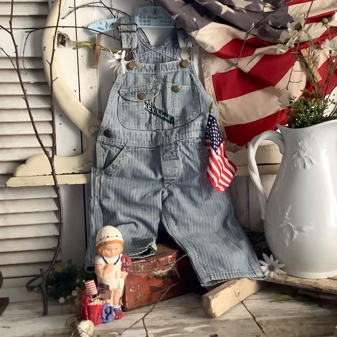 Vintage Boys 1940s Striped Overalls "bull Tiger" Cotton Denim Farmhouse ...