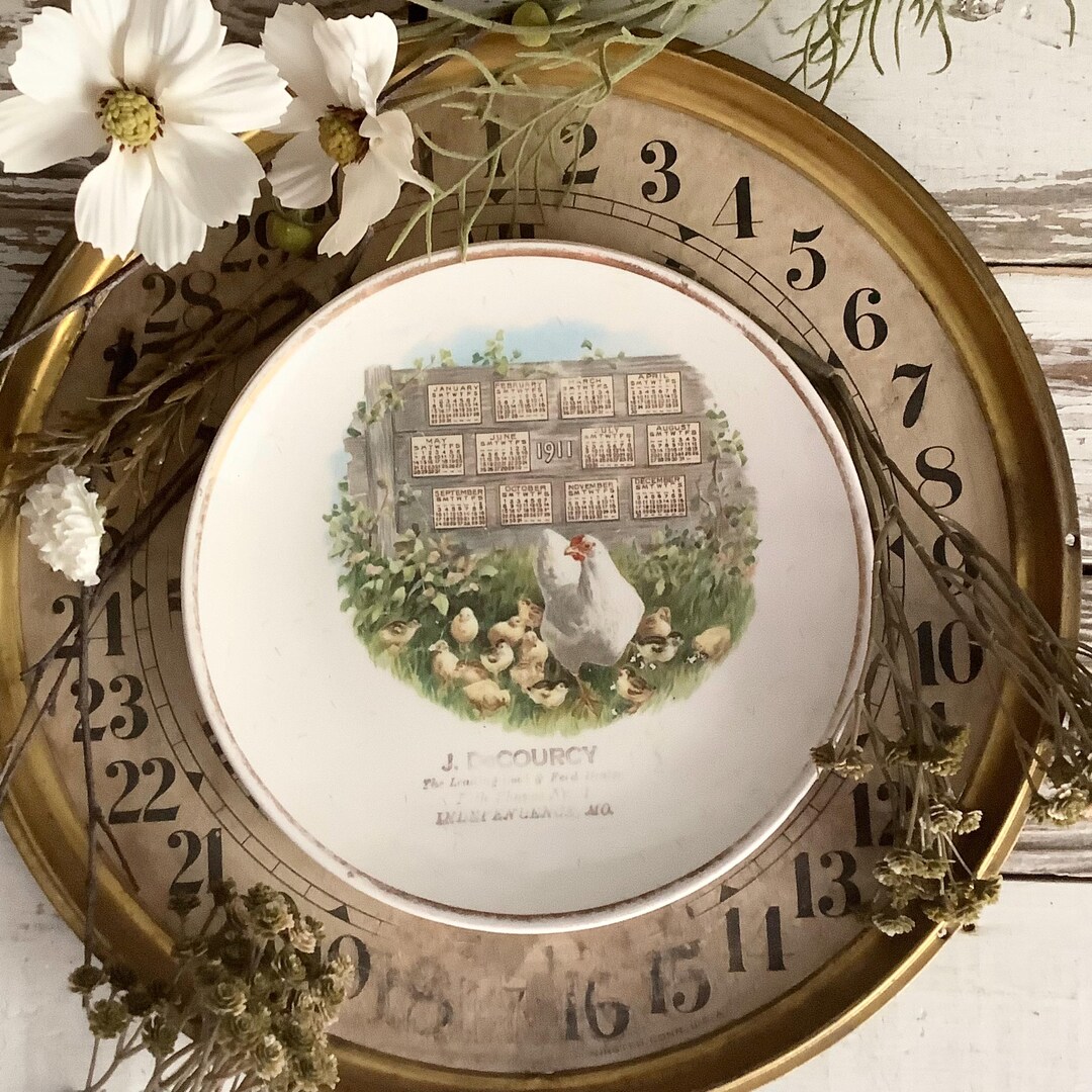 Antique 1911 Chicken Chicks Calendar Plate 8 Inch Souvenir Advertising ...
