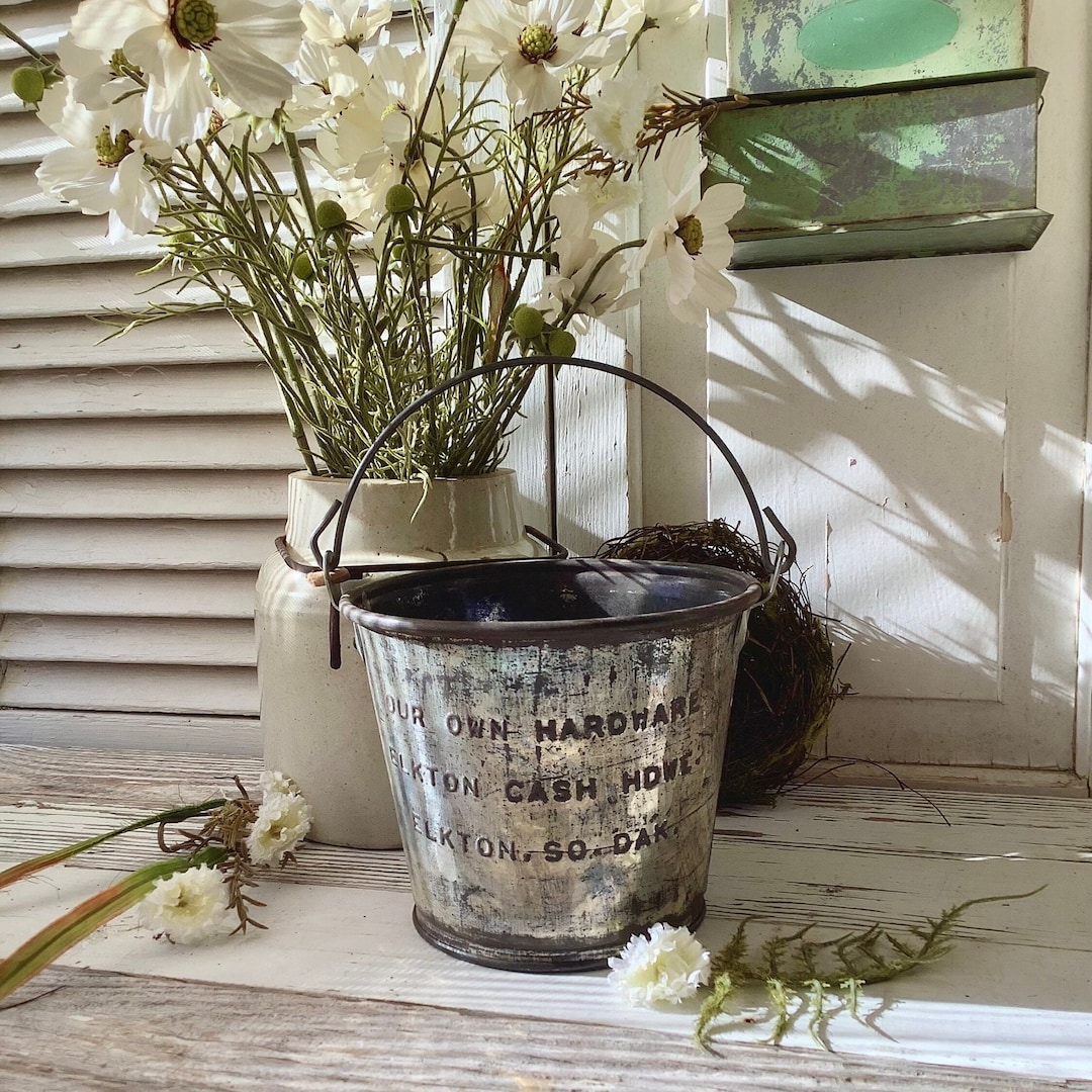 Vintage Hardware Store Bucket Pail Metal "our Own Hardware" Elkton So ...